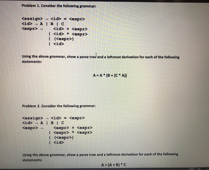 Solved Problem 1. Consider the following grammar: - - ABC | Chegg.com