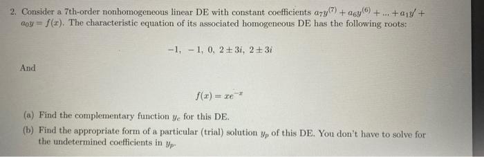 Solved Consider a 7th-order nonhomogeneous linear DE with | Chegg.com