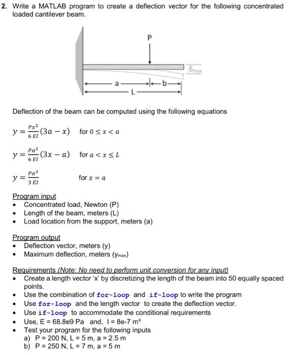 Solved 2 Write A Matlab Program To Create A Deflection 9526