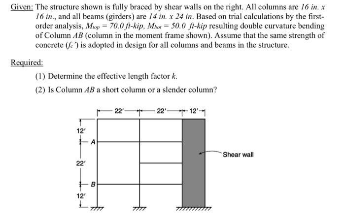 Solved Given: The structure shown is fully braced by shear | Chegg.com