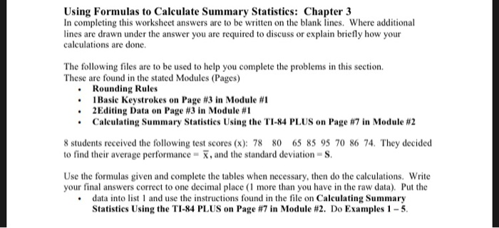 Solved Using Formulas to Calculate Summary Statistics: | Chegg.com