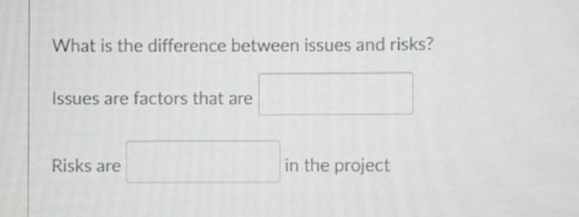 Solved What is the difference between issues and risks? | Chegg.com