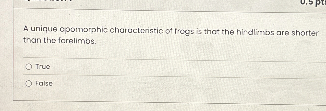 Solved A unique apomorphic characteristic of frogs is that | Chegg.com