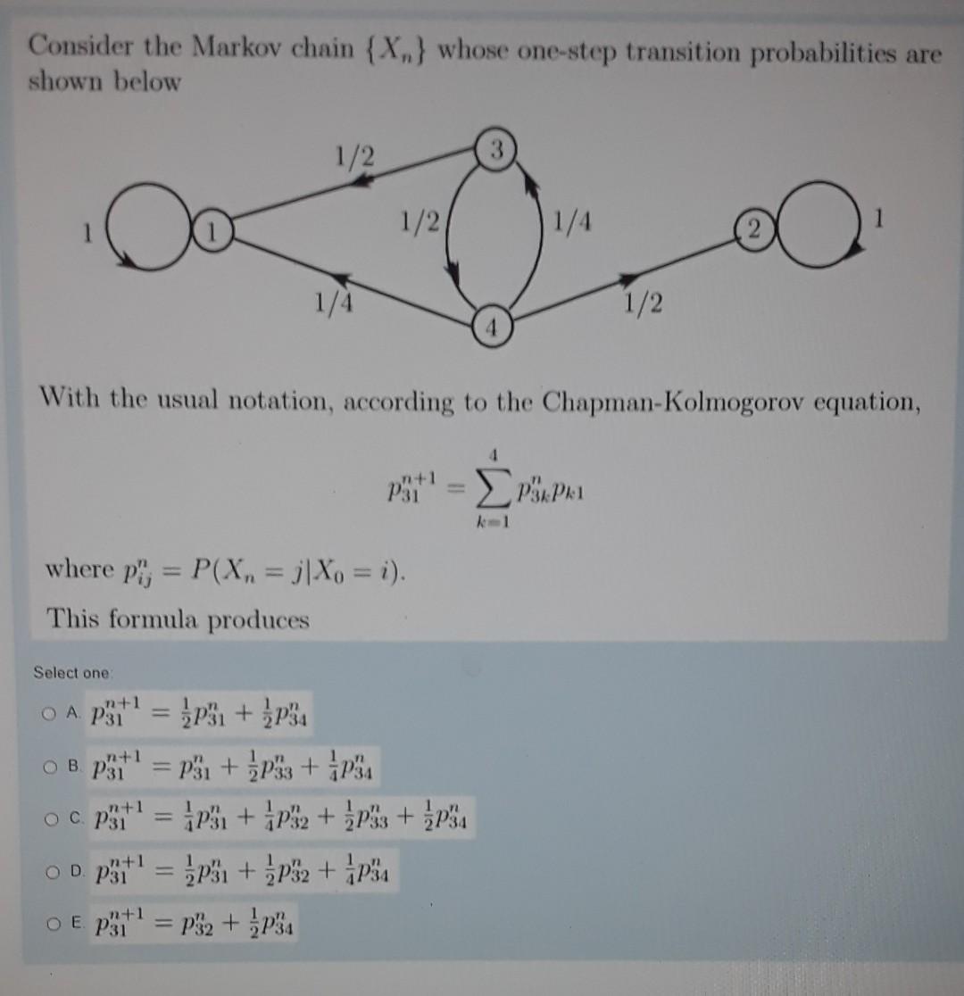 Solved Consider the Markov chain (X.) whose one-step | Chegg.com