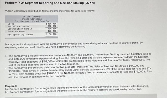 Problem 7-21 Segment Reporting and Decision-Making | Chegg.com