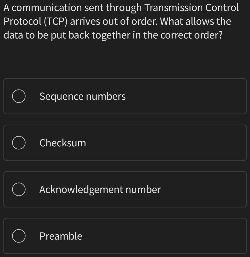 Solved A communication sent through Transmission Control | Chegg.com