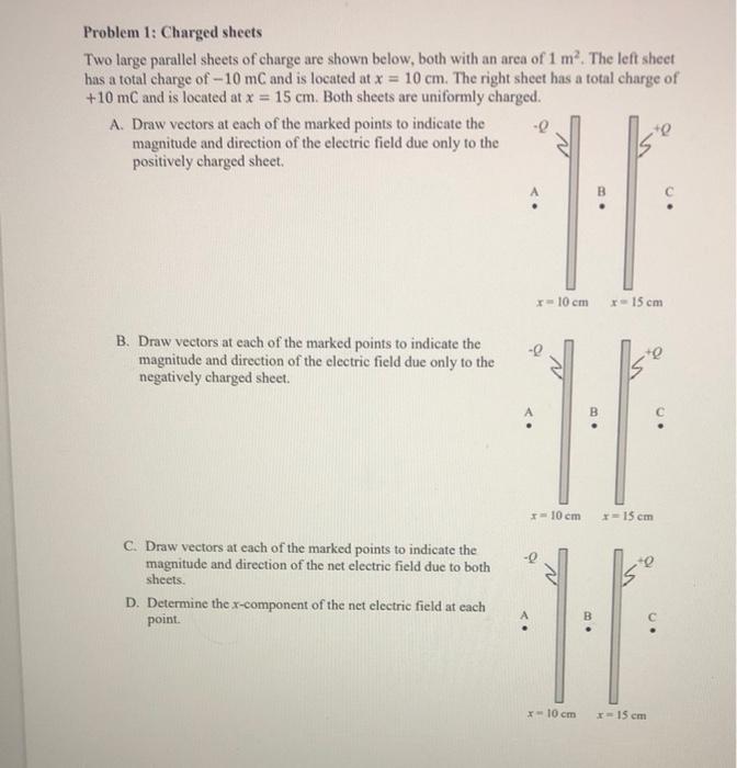 Solved Problem 1: Charged sheets Two large parallel sheets | Chegg.com