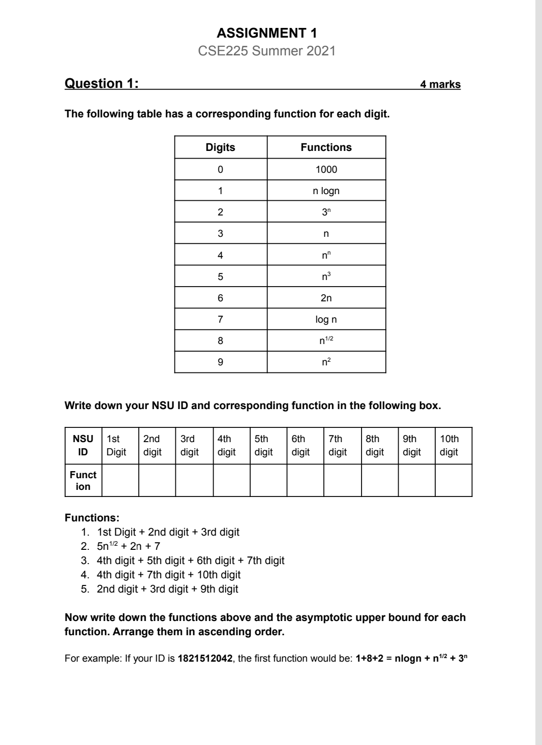 Solved ASSIGNMENT 1 CSE225 Summer 2021 Question 1: 4 marks | Chegg.com