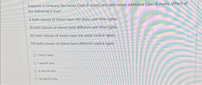 Solved Suppose a company has issues Class A shares, and | Chegg.com