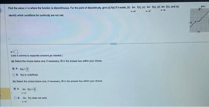 Solved Find the value x=a where the function is | Chegg.com