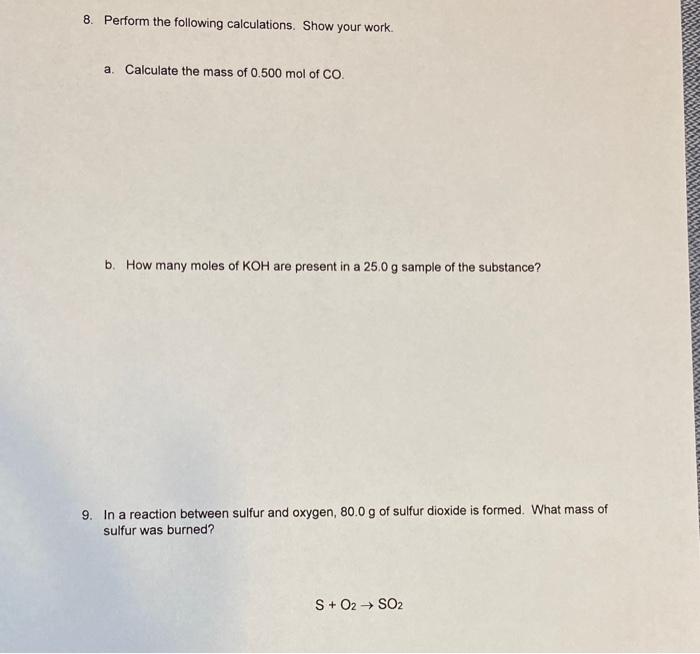 Solved 8. Perform the following calculations. Show your work | Chegg.com