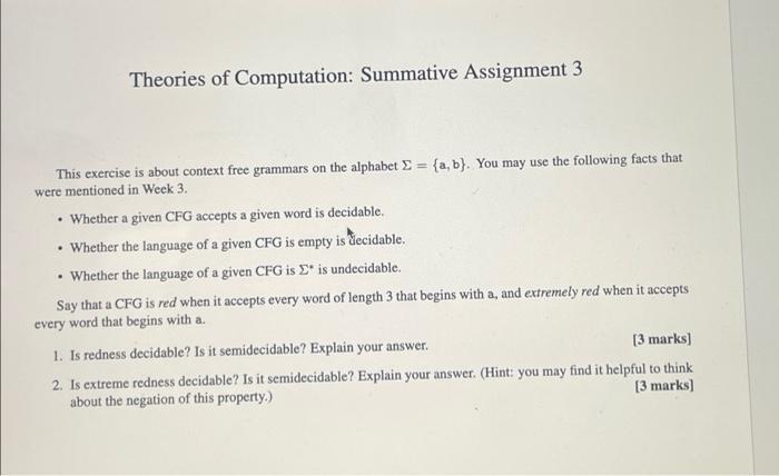 Solved Theories of Computation: Summative Assignment 3 This | Chegg.com