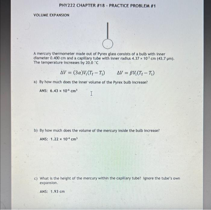 Solved PHY 222 CHAPTER #18 - PRACTICE PROBLEM #1 VOLUME | Chegg.com