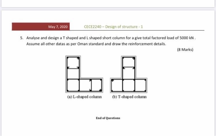 May 7, 2020 CECE2240 - Design of structure - 1 5. | Chegg.com