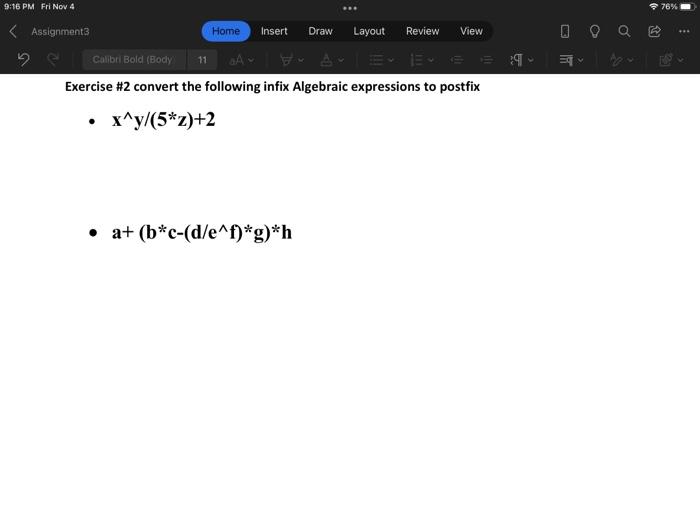 Solved Exercise \#2 convert the following infix Algebraic | Chegg.com