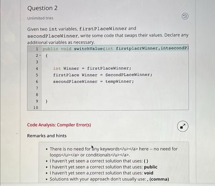 Solved ion 2 D Unlimited Tries Given Two Int Variables Chegg