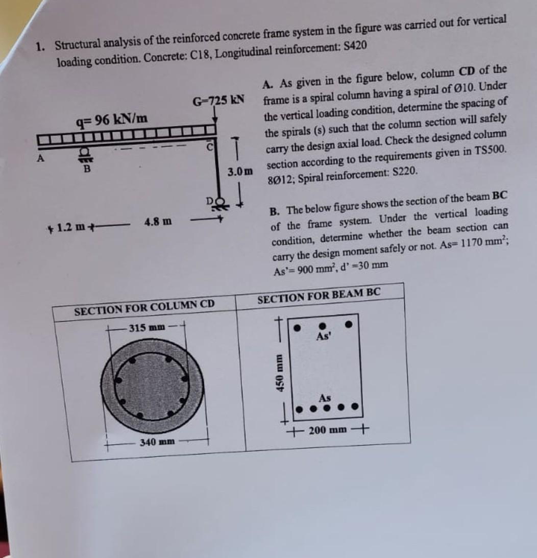 Solved 1. Structural analysis of the reinforced concrete | Chegg.com