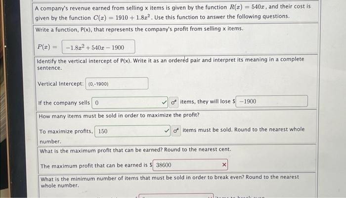 Solved A company's revenue earned from selling x items is | Chegg.com