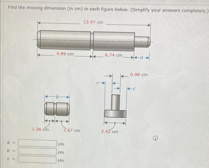 Solved Find the missing dimension (in cm) in each figure | Chegg.com