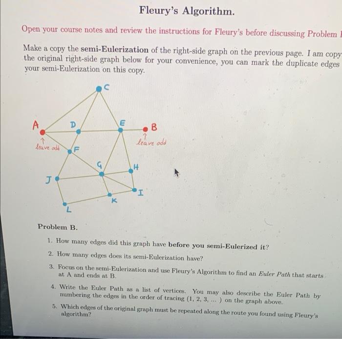 Fleury's Algorithm. Open your course notes and review | Chegg.com