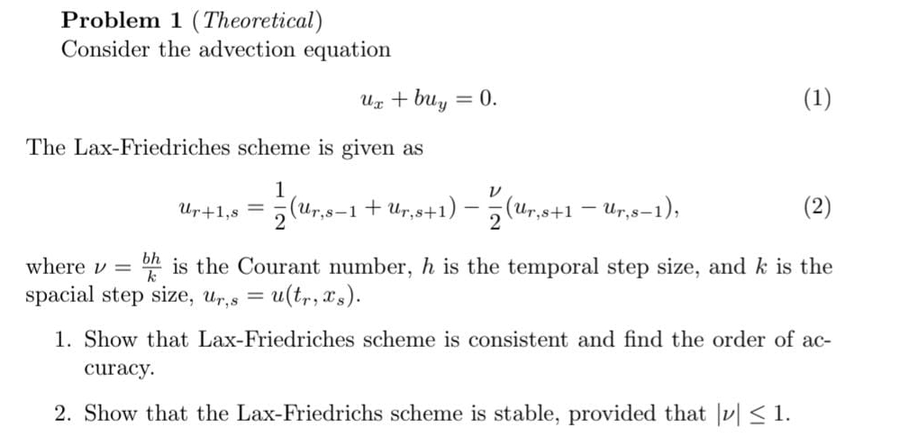 Solved Problem 1 (Theoretical)Consider the advection | Chegg.com