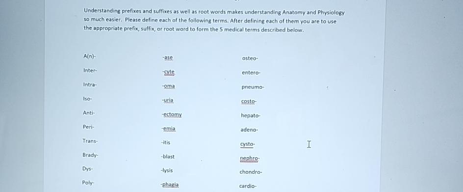 Solved Understanding prefixes and suffixes as well as root | Chegg.com