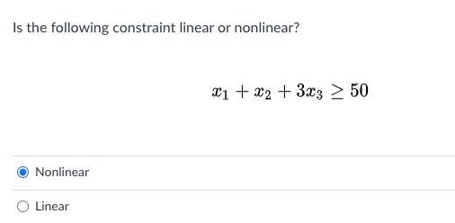 Solved Is the following constraint linear or nonlinear? 2x1 | Chegg.com