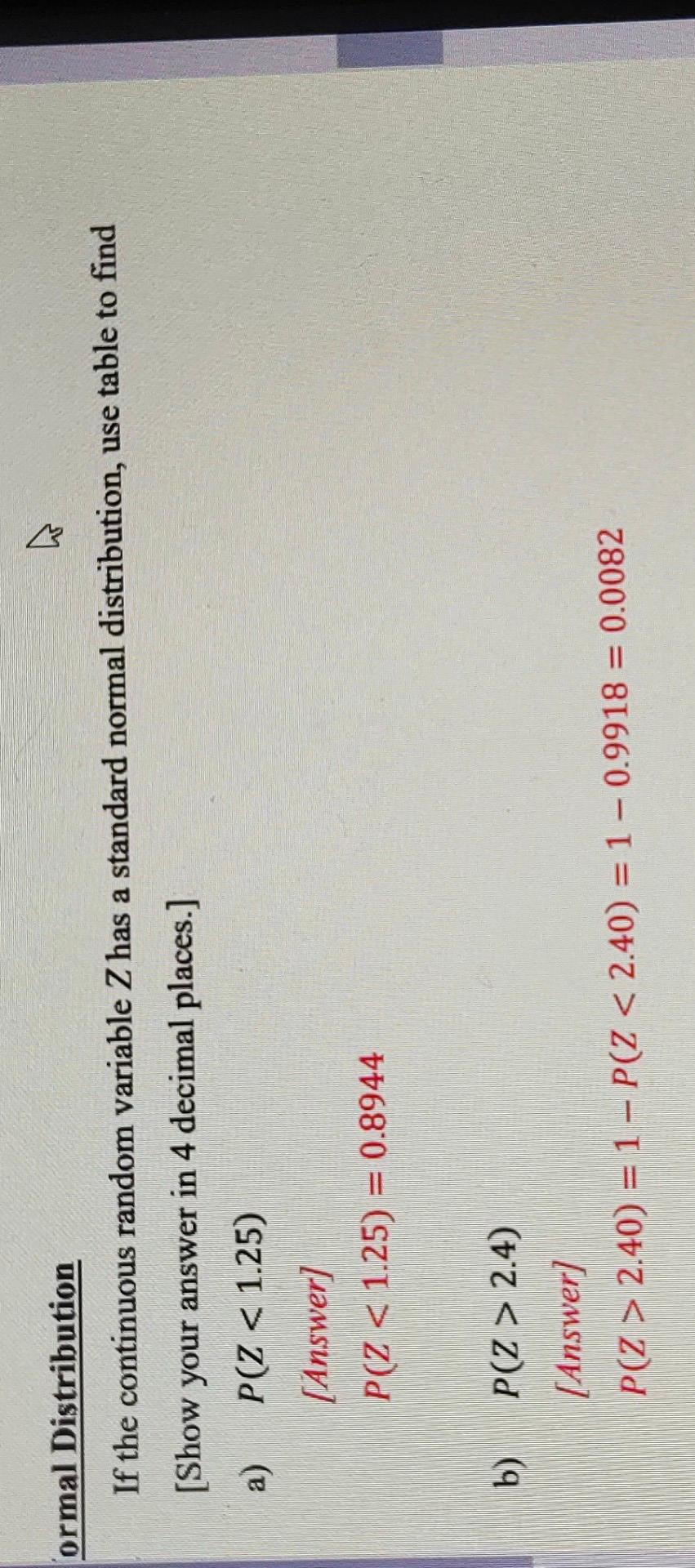 Solved rmal Distribution If the continuous random variable Z | Chegg.com