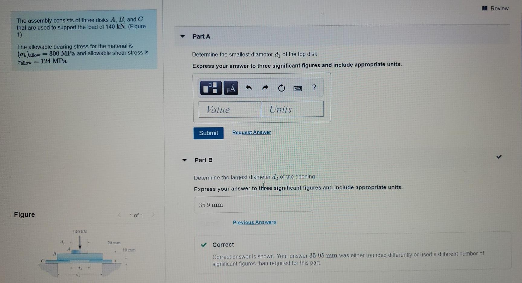 Solved 1 Review The assembly consists of three disks A, B, | Chegg.com
