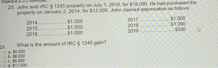 Solved Objective E-2-2 23. John sold IRC $ 1245 property on | Chegg.com
