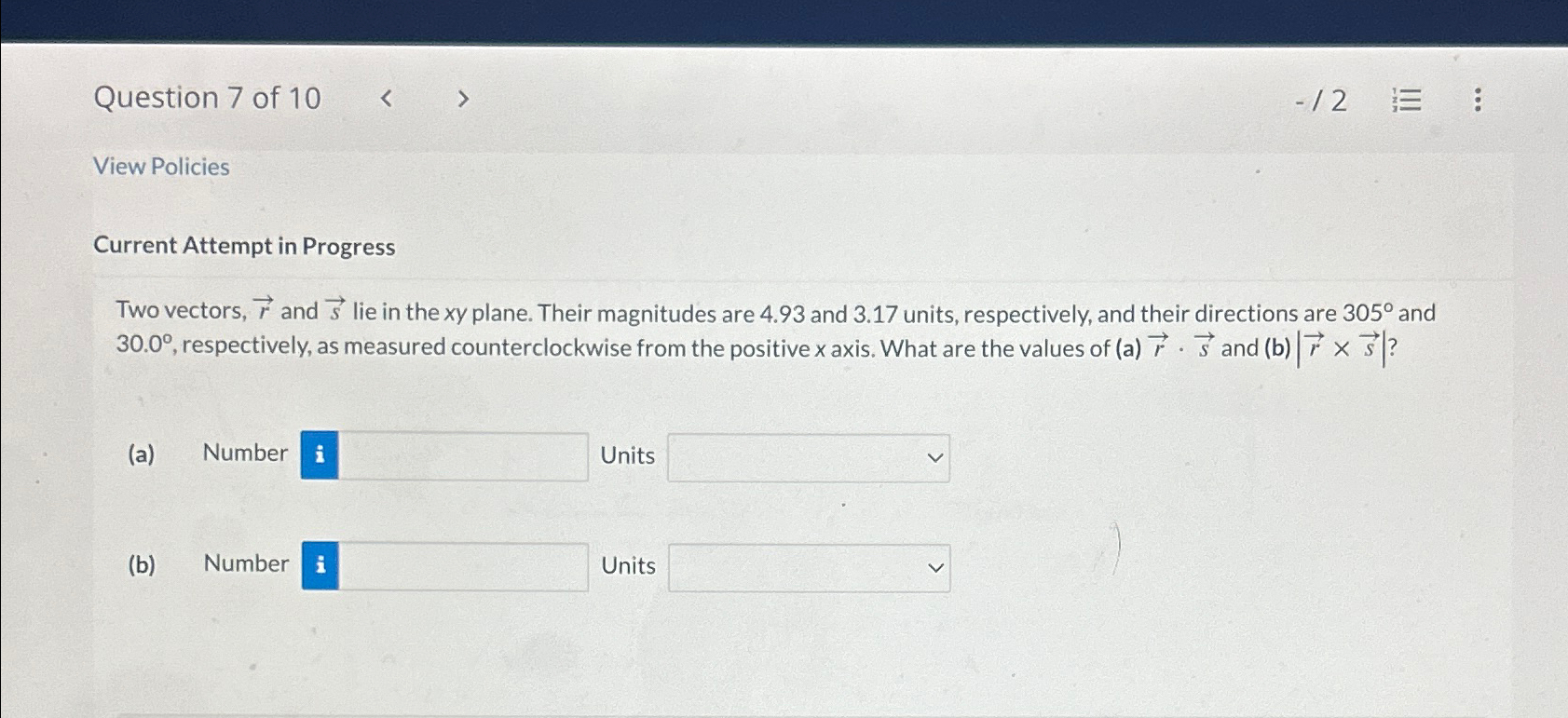 Solved Question 7 ﻿of 10-12View PoliciesCurrent Attempt in | Chegg.com