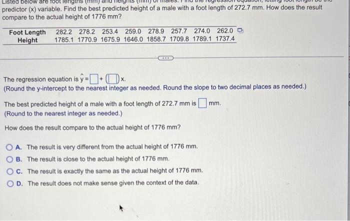 Solved predictor (x) variable. Find the best predicted | Chegg.com