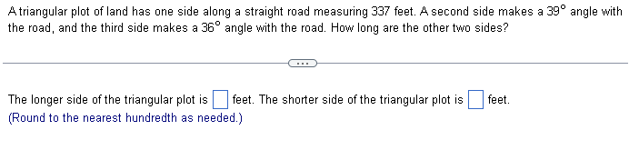 Solved A triangular plot of land has one side along a | Chegg.com