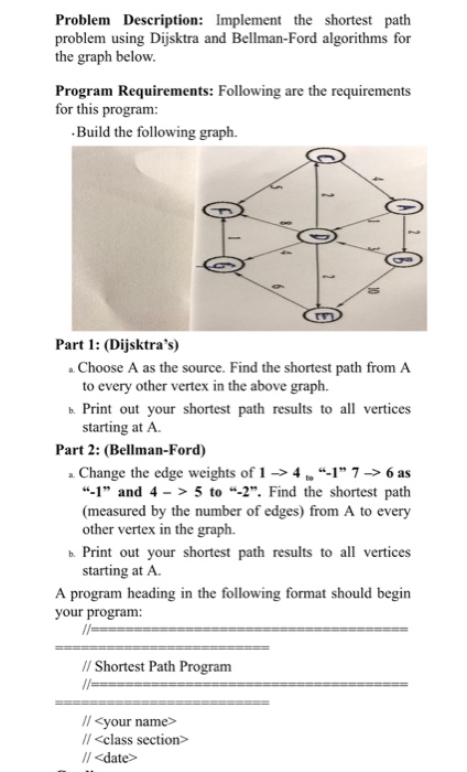 Problem Description: Implement the shortest path | Chegg.com Problem Description: Implement the shortest path | Chegg.com
