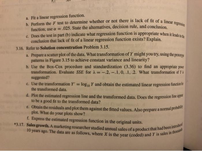 Solved a. Fit a linear regression function. b. Perform the F | Chegg.com