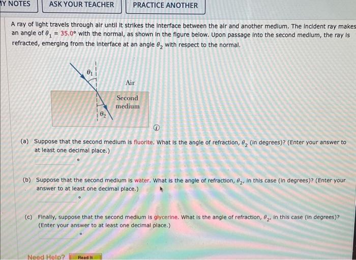 Solved A ray of light travels through alr untll it strikes | Chegg.com