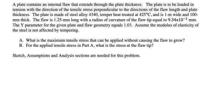 Solved A plate contains an internal flaw that extends | Chegg.com