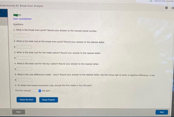 Solved soft Excel Activity #2 : Break-Even Analysis Excel | Chegg.com
