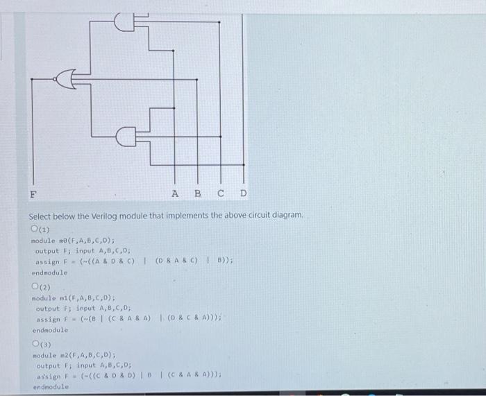 Solved F A в с D Select Below The Verilog Module That 