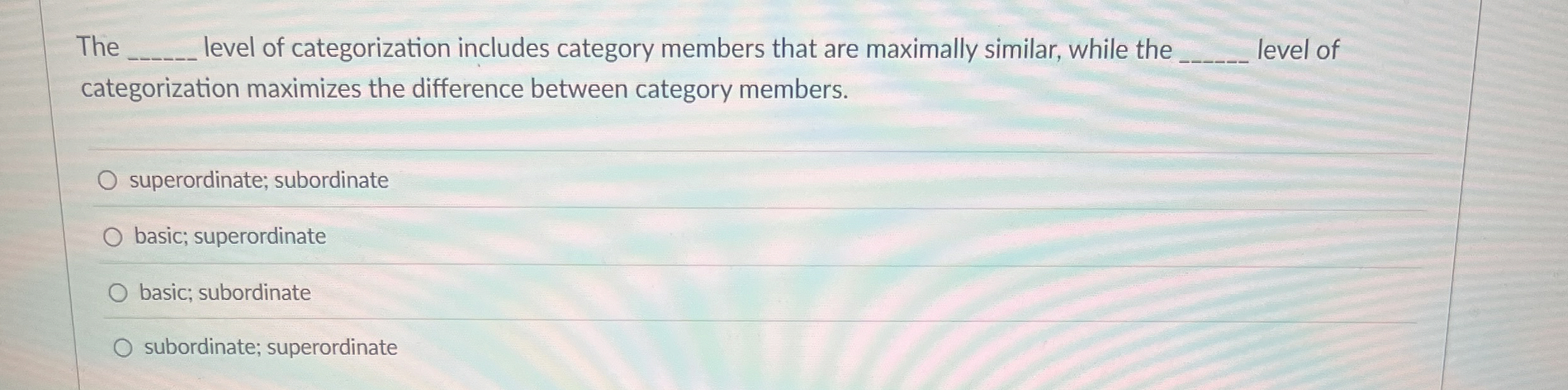 Solved The ﻿level of categorization includes category | Chegg.com