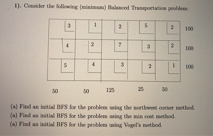 Solved 1). Consider the following (minimum) Balanced | Chegg.com