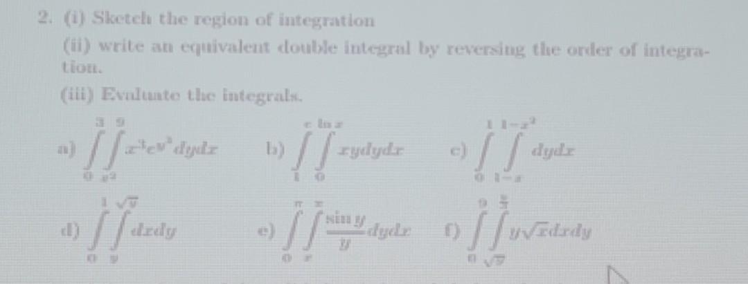 Solved 2. (i) Sketch the region of integration (ii) write an | Chegg.com