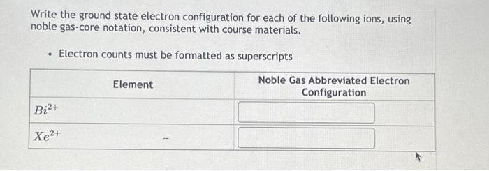 Solved Write the ground state electron configuration for | Chegg.com