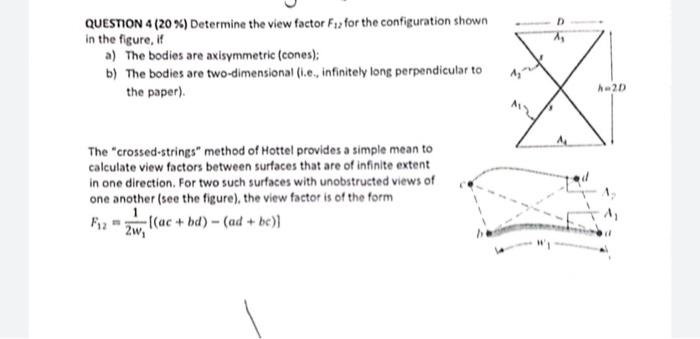 Solved QUESTON 4(20%) Determine the view factor F12 for the | Chegg.com