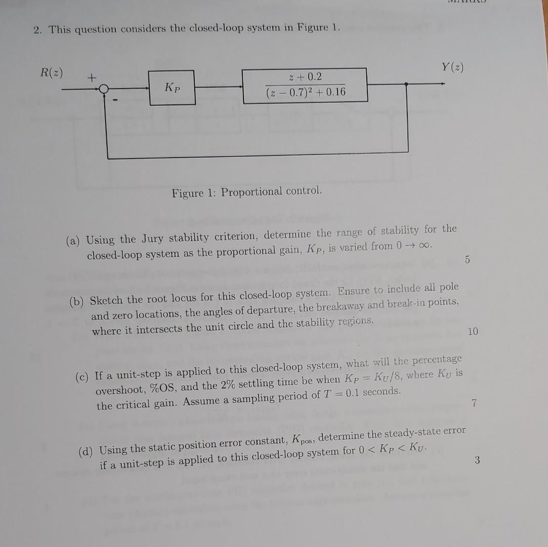 Solved 2. This question considers the closed-loop system in | Chegg.com
