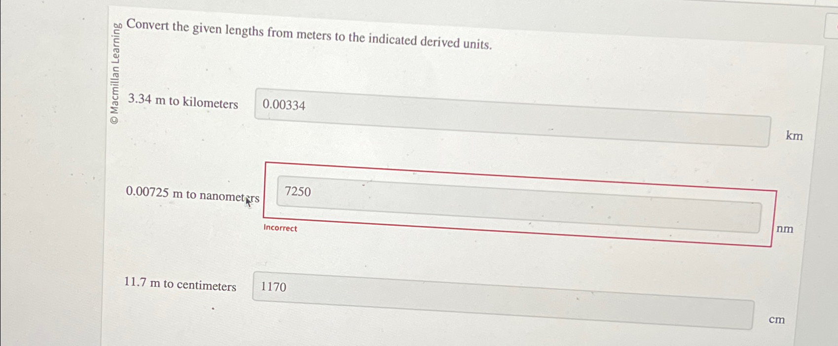 Solved Convert the given lengths from meters to the | Chegg.com