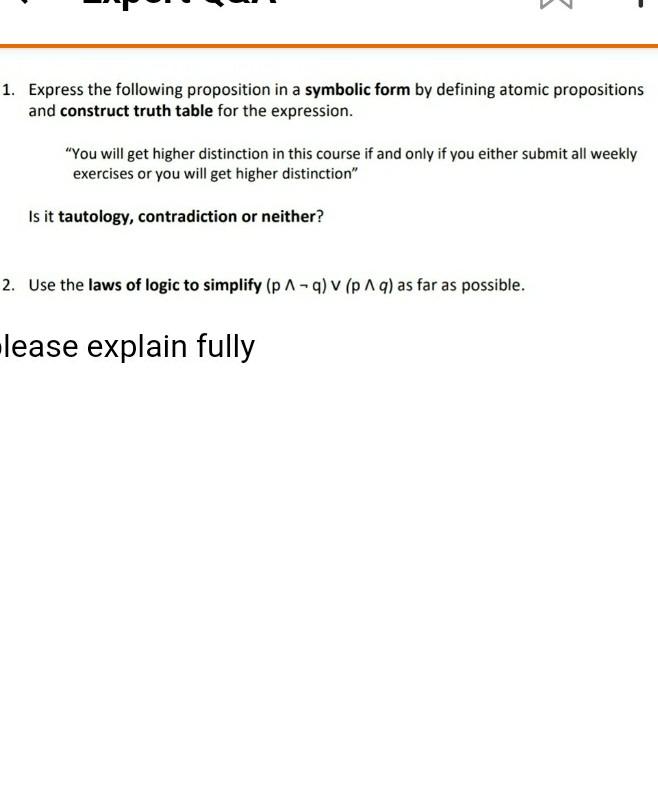 Solved 1. Express the following proposition in a symbolic | Chegg.com