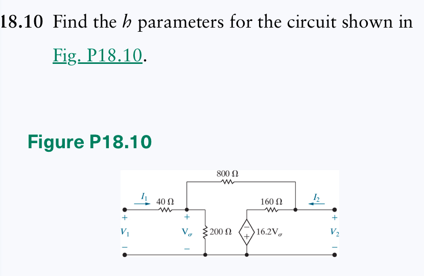18.10 ﻿Find the \( ﻿h \) ﻿parameters for the circuit | Chegg.com