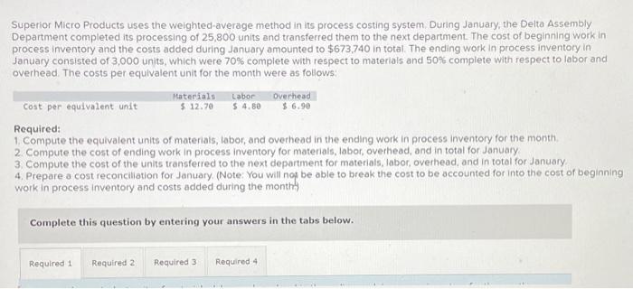 Solved Superior Micro Products uses the weighted-average | Chegg.com