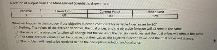 Solved A Section Of Output From The Management Scientist Is 5411
